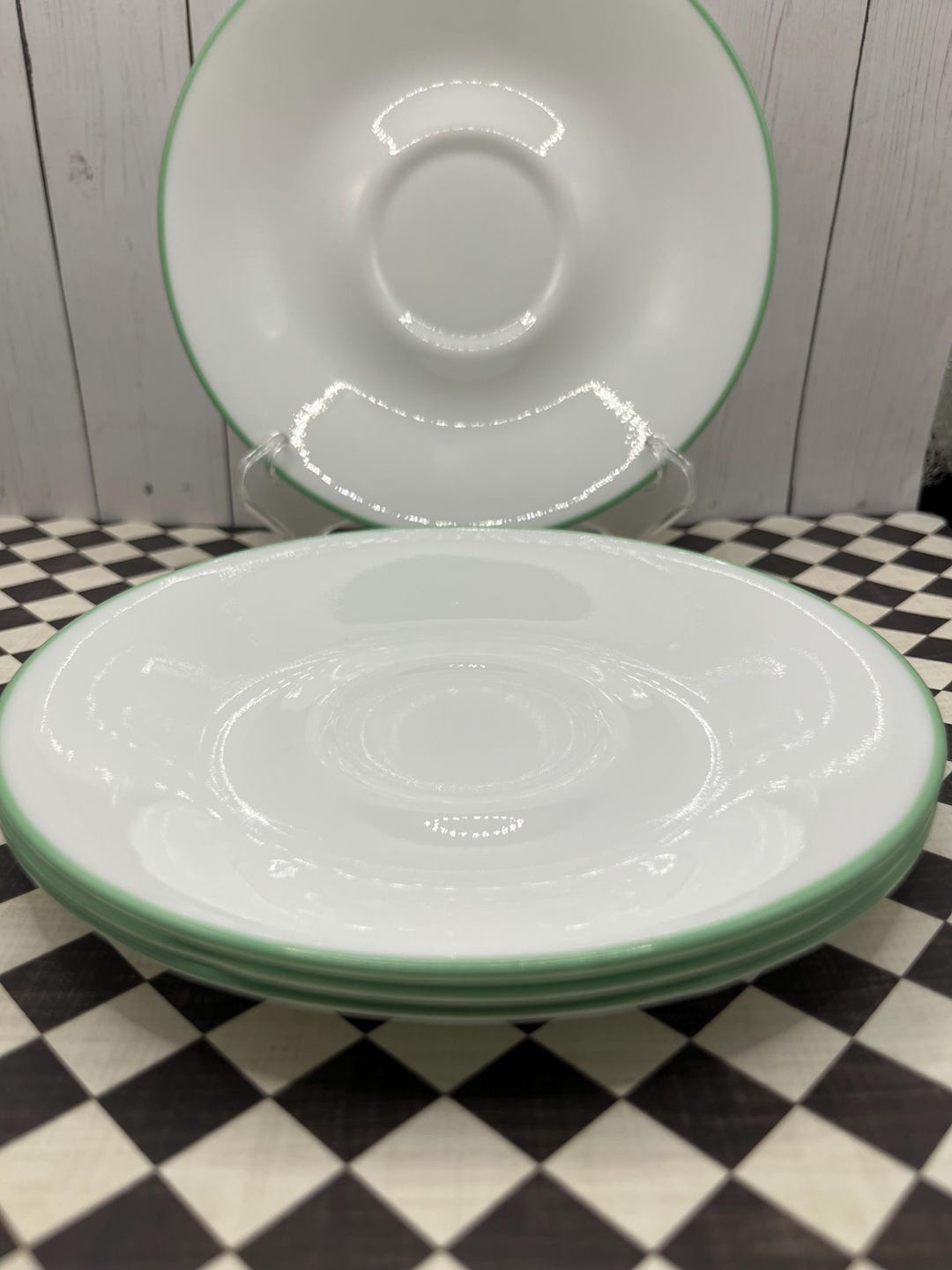 Vintage Corelle Bowls & Plates Set: Jade Green Rim, Mid-century ...