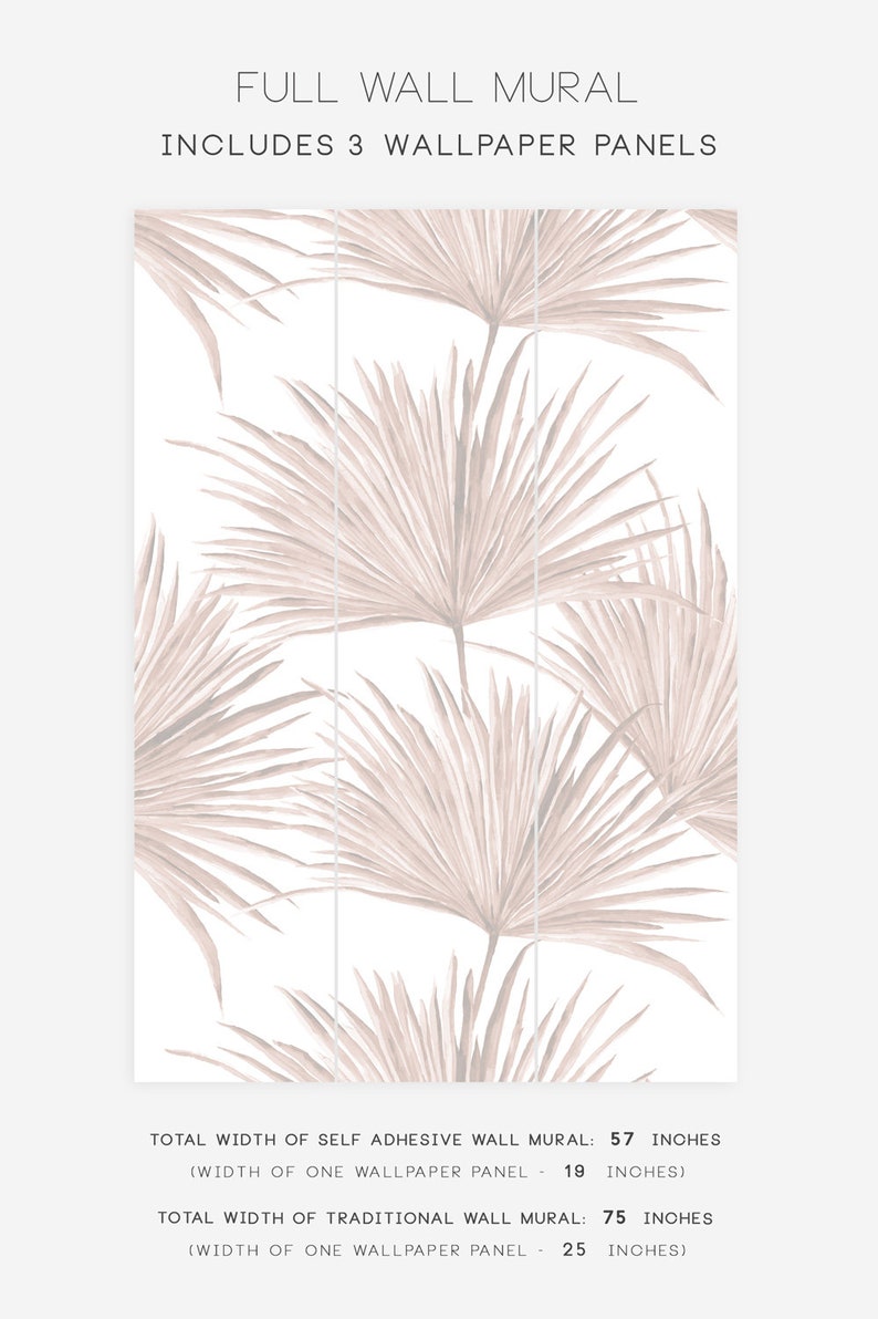 Neutral Palm Leaf Wallpaper Mural, Removable Wall Paper - Etsy