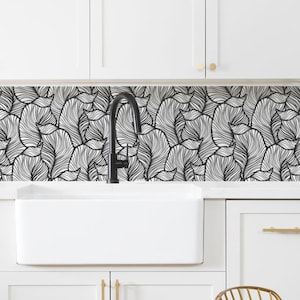 Peel and Stick Kitchen Backsplash Dark Grey Leaf Backsplash Modern ...