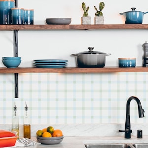 Green Peel and Stick Backsplash Blue Stick on Tile Backsplash Plaid ...