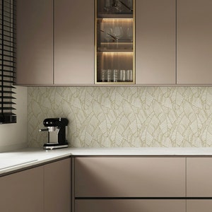 Faux Gold Leaf Tile Backsplash Tropical Peel and Stick Kitchen Backsplash Banana Leaf Backsplash ...