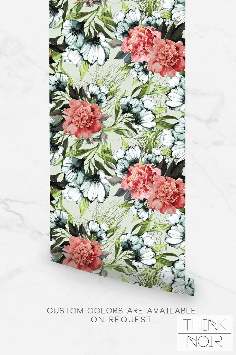 Flower Wallpaper / Floral Removable Wallpaper / Flower Wall | Etsy