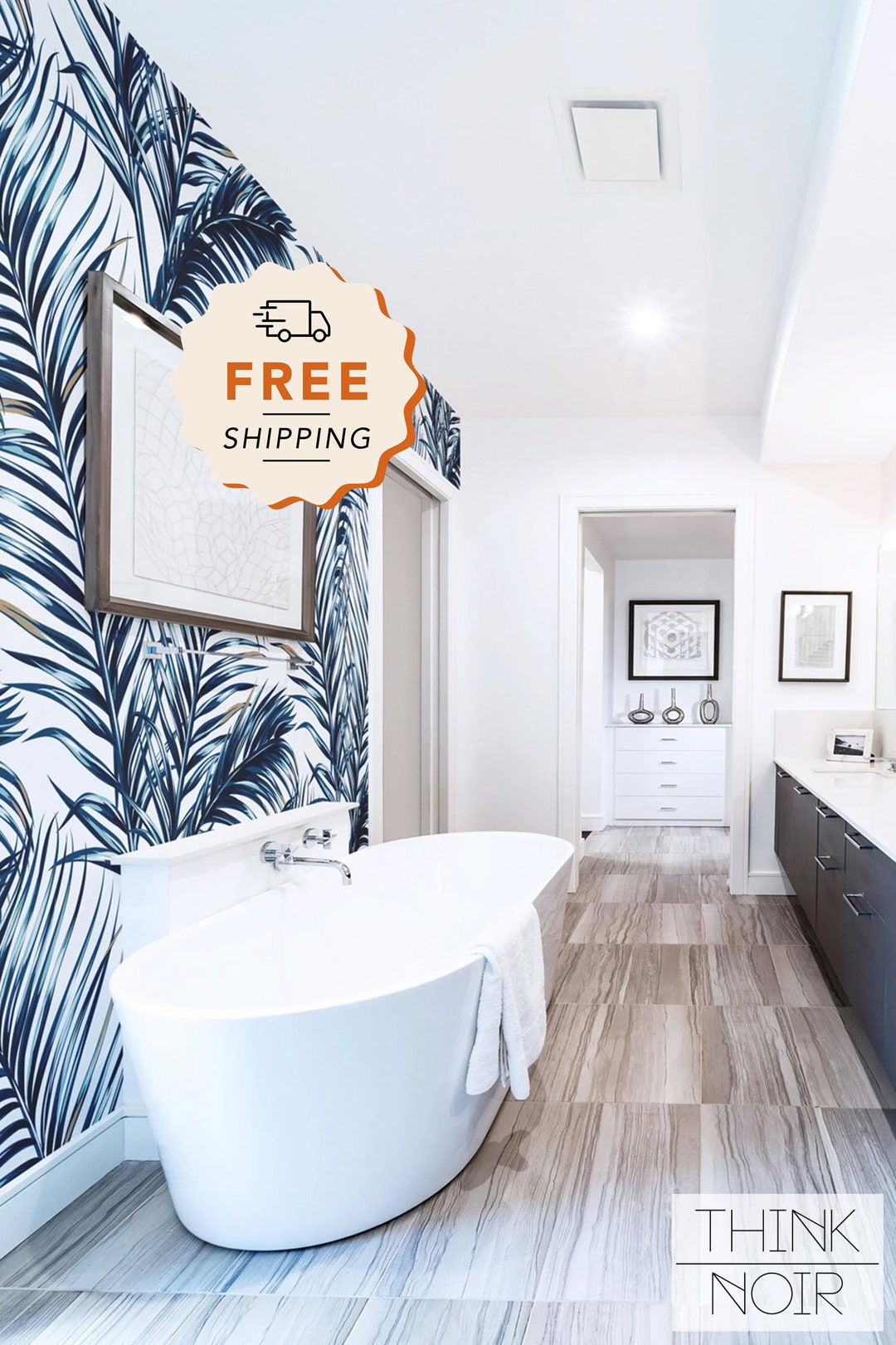 Wallpaper for Bathrooms Palm Leaves Wallpaper Bathroom Ideas Blue ...