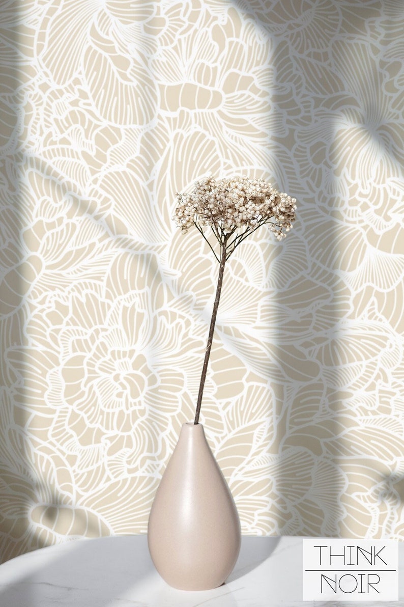Neutral Floral Wallpaper, Peel and Stick Accent Wall Mural - Etsy