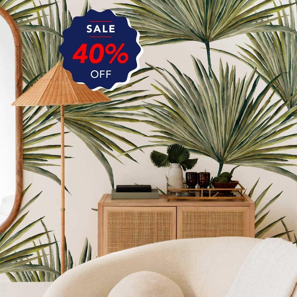Palm Leaf Wallpaper - Etsy