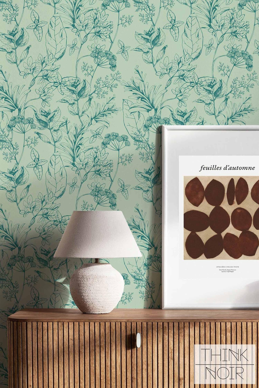 Green Botanical Wallpaper Botanic Wallpaper Peel and Stick Wallpaper ...