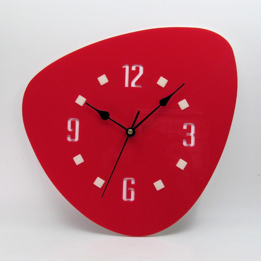 Laser Cut Rich Red 1950's Style Wall Clock Mid-century Red Atomic-era ...