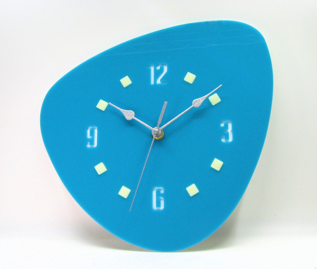 Laser Cut Light Blue 1950's Style Wall Clock, Mid-century, Atomic-era ...
