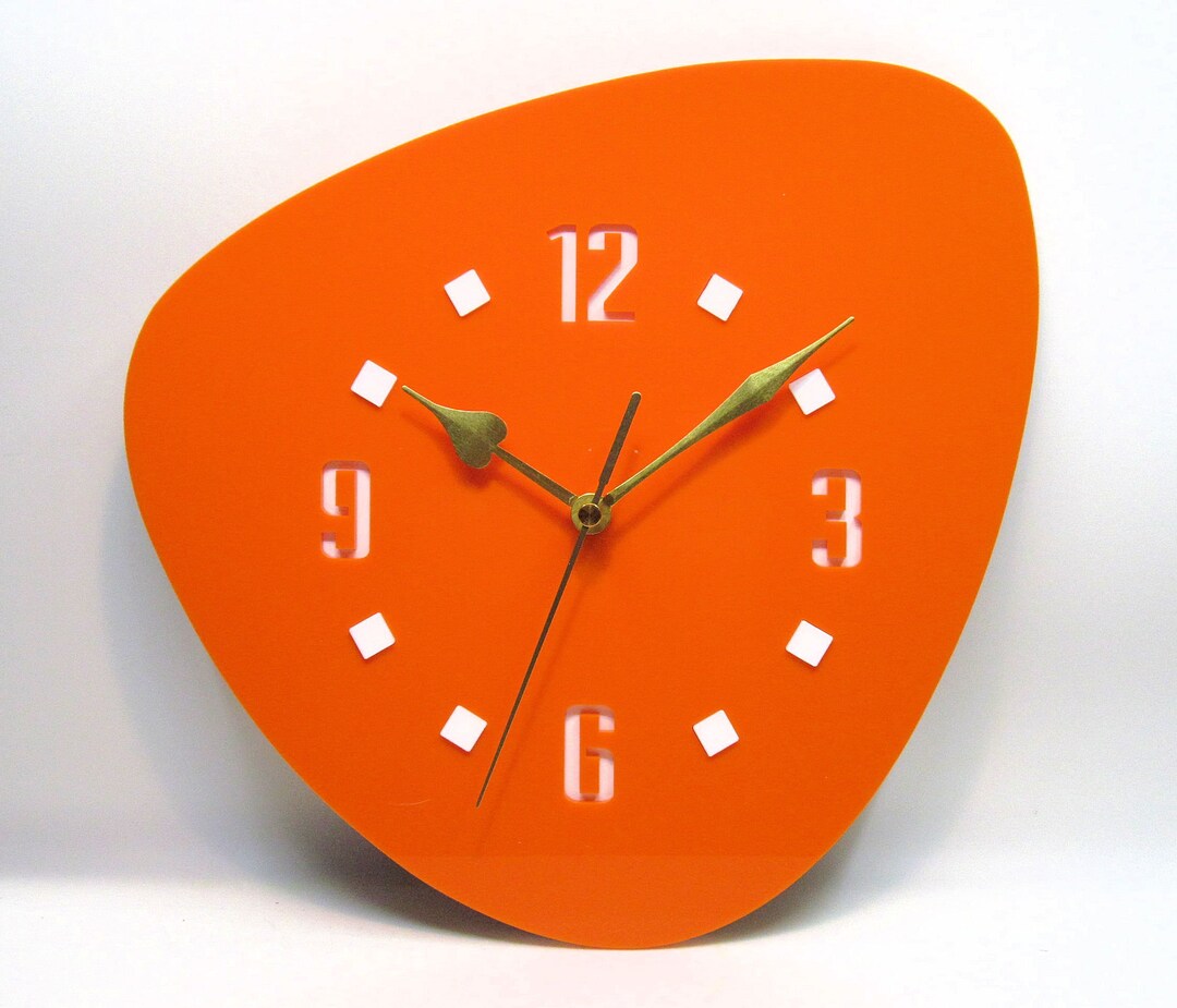 Orange 1950's Style Wall Clock, Mid-century, Atomic-era, Handmade, Made ...