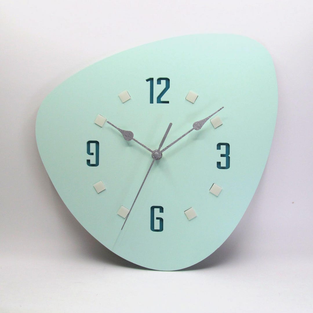 Laser Cut Mint Atomic Era Wall Clock: Handmade Mid-century Modern Decor ...