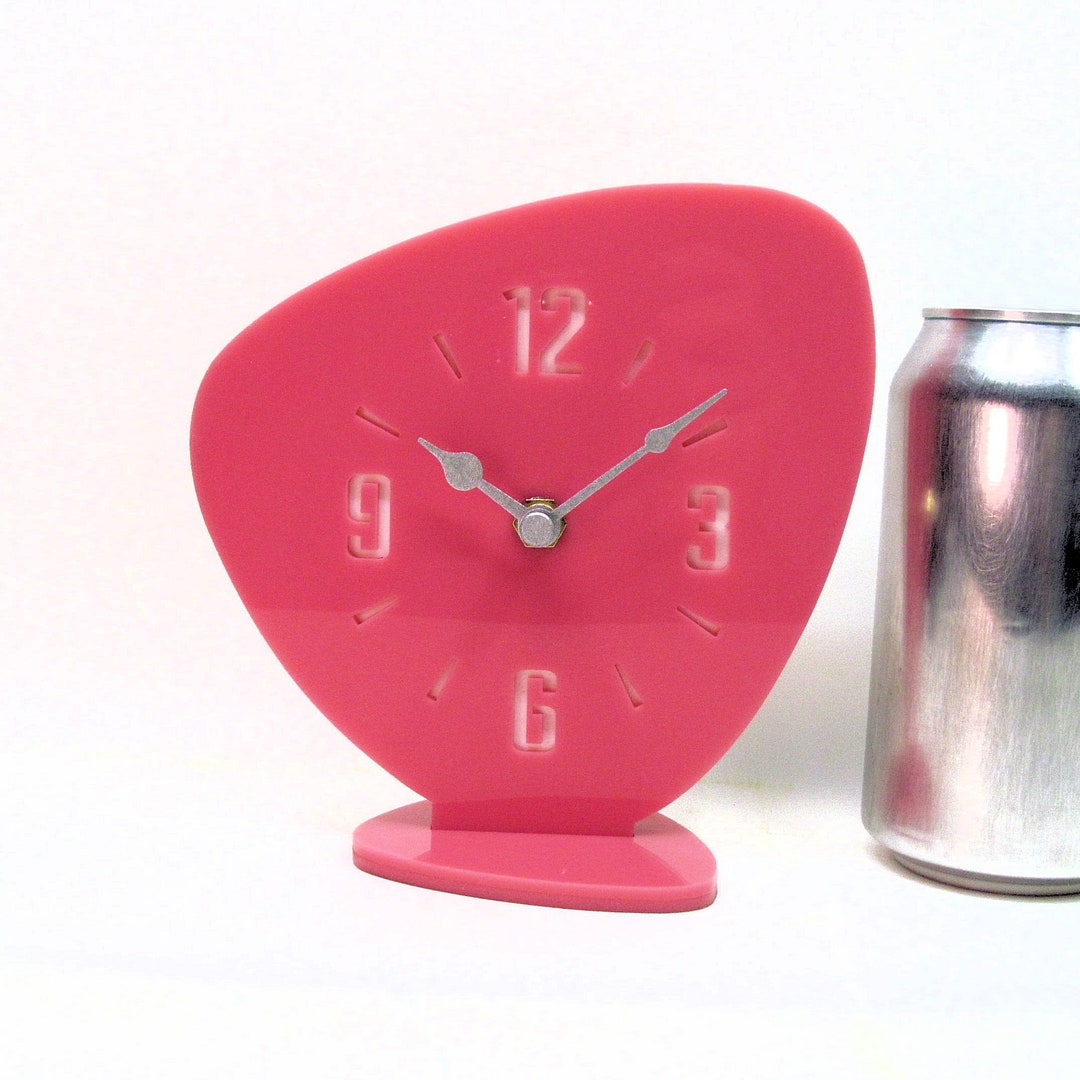 Pink, Mid-century Style Mini Table Clock, Handmade, 1950's, Atomic Era ...