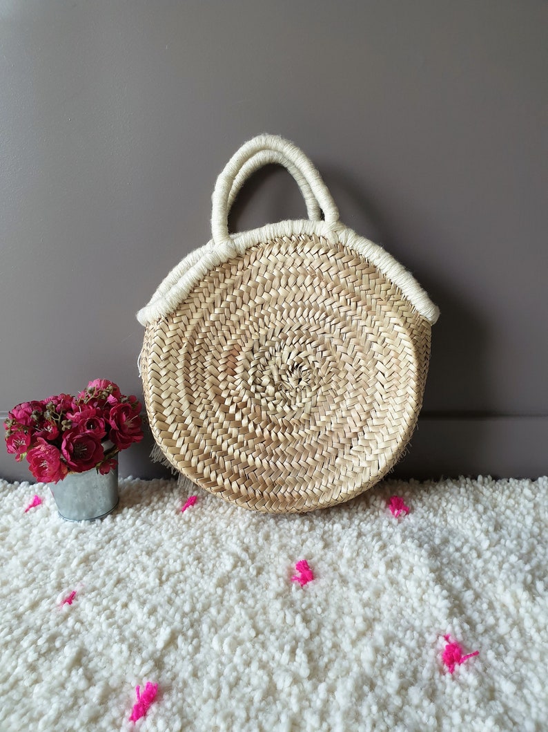 Round Basket Woven and Embroidered With "ruffles" in Wool, Short Wool ...