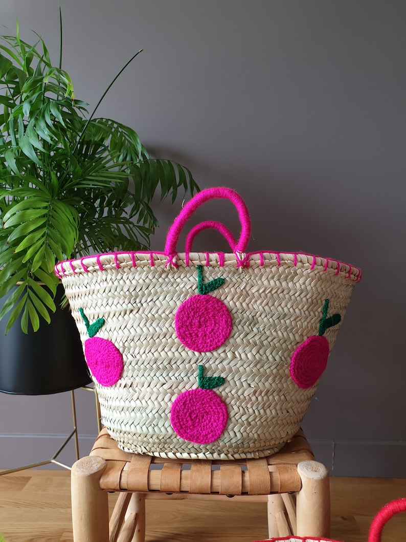 Baskets Woven and Embroidered With Wool Threads With "lemon", "plum" or ...
