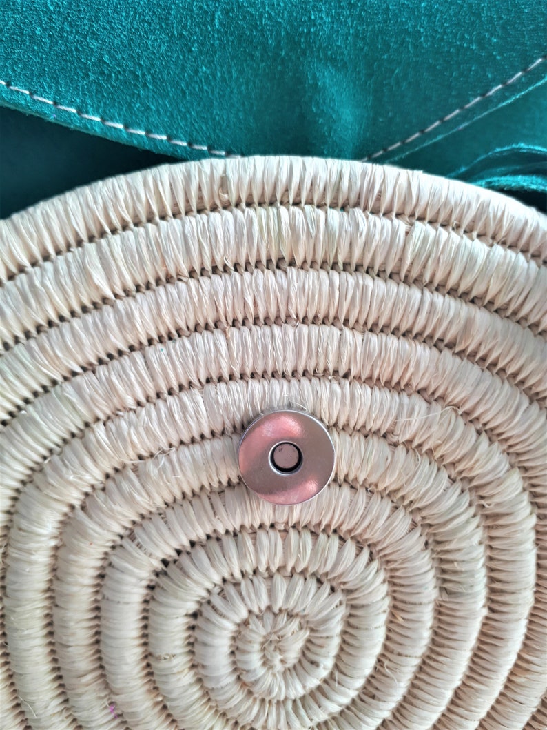 Sac à main rond en raphia et daim Fait main - Etsy France