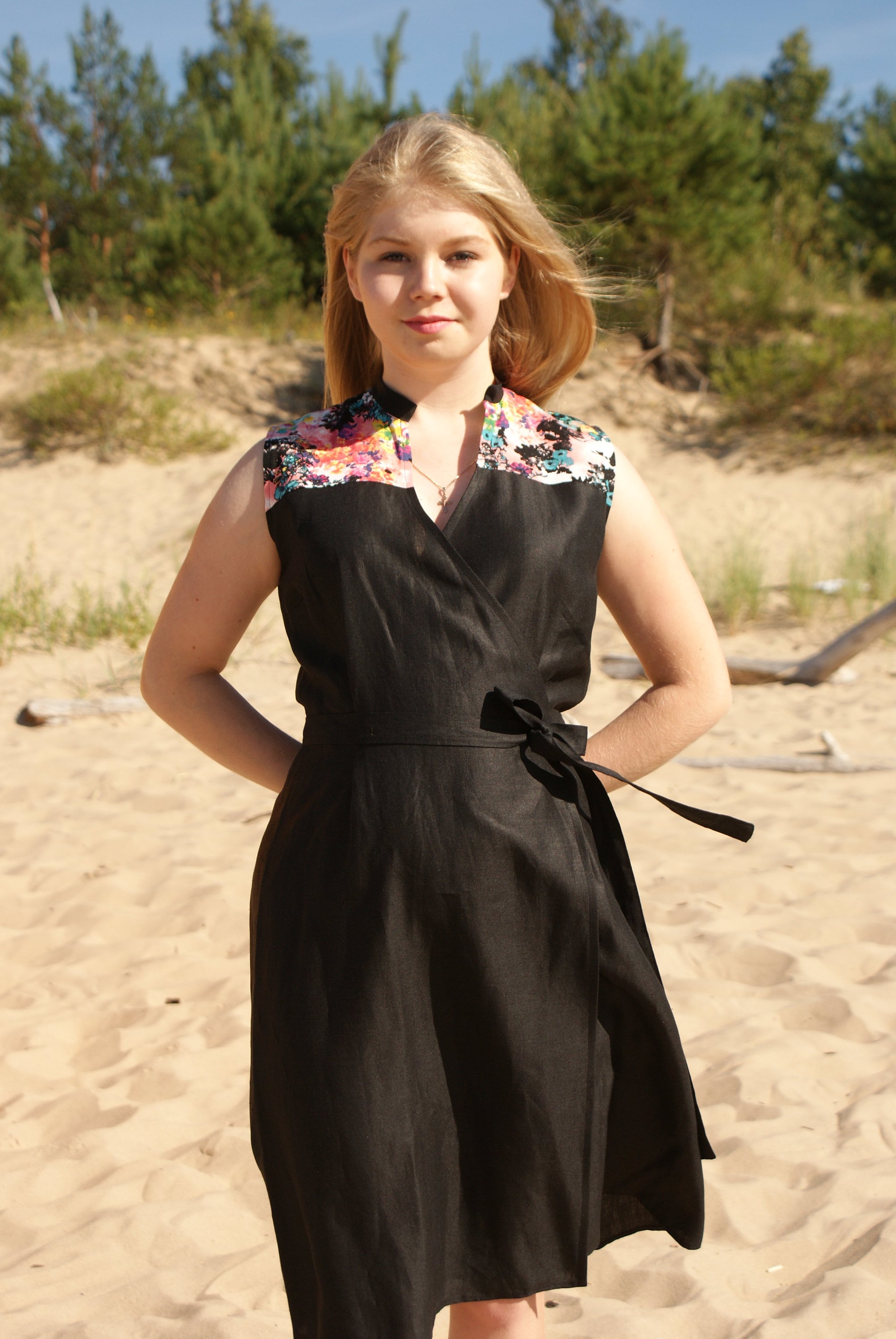 Linen Sundress Black Linen Wrap Dress Sleeveless Wrap Dress Kimono ...