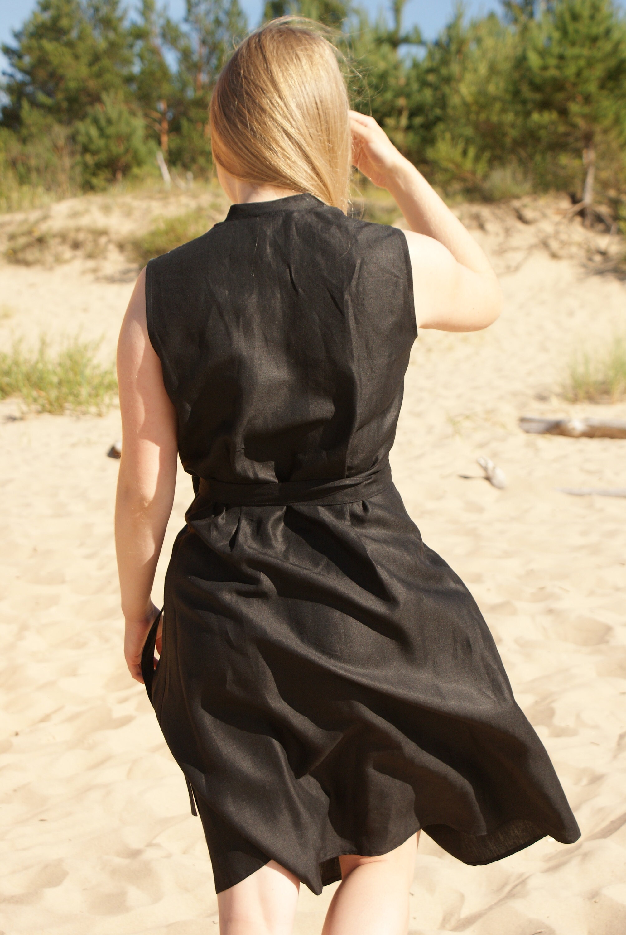 Linen Sundress Black Linen Wrap Dress Sleeveless Wrap Dress Kimono ...