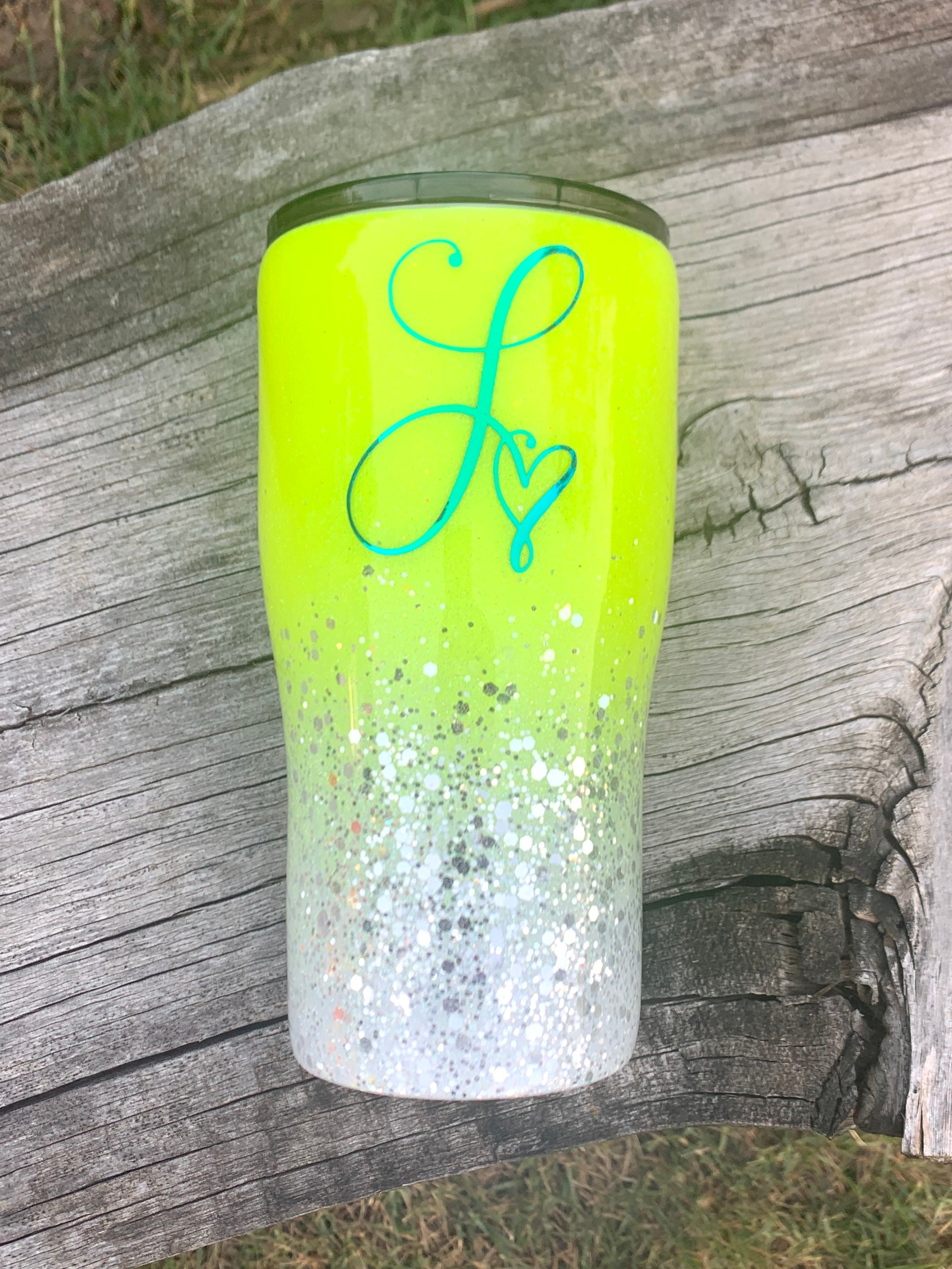 Neon yellow with chunky silver and white ombre glitter | Etsy