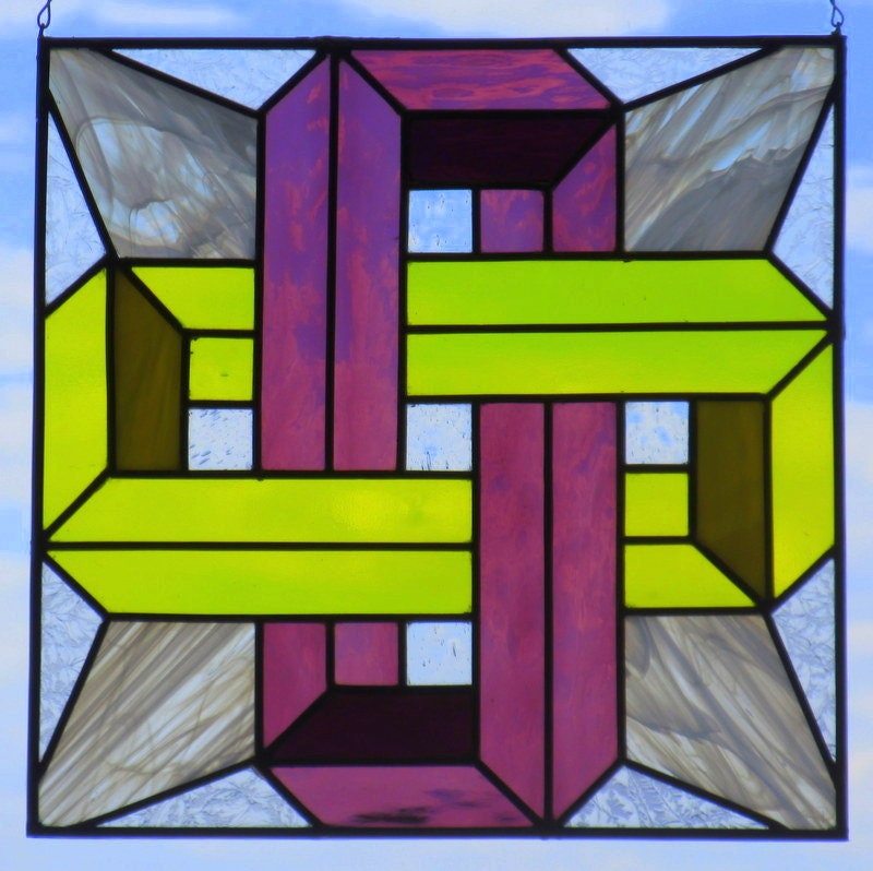 Stained Glasss Optical Illusion. Linked Impossible Boxes 13.5" Square ...