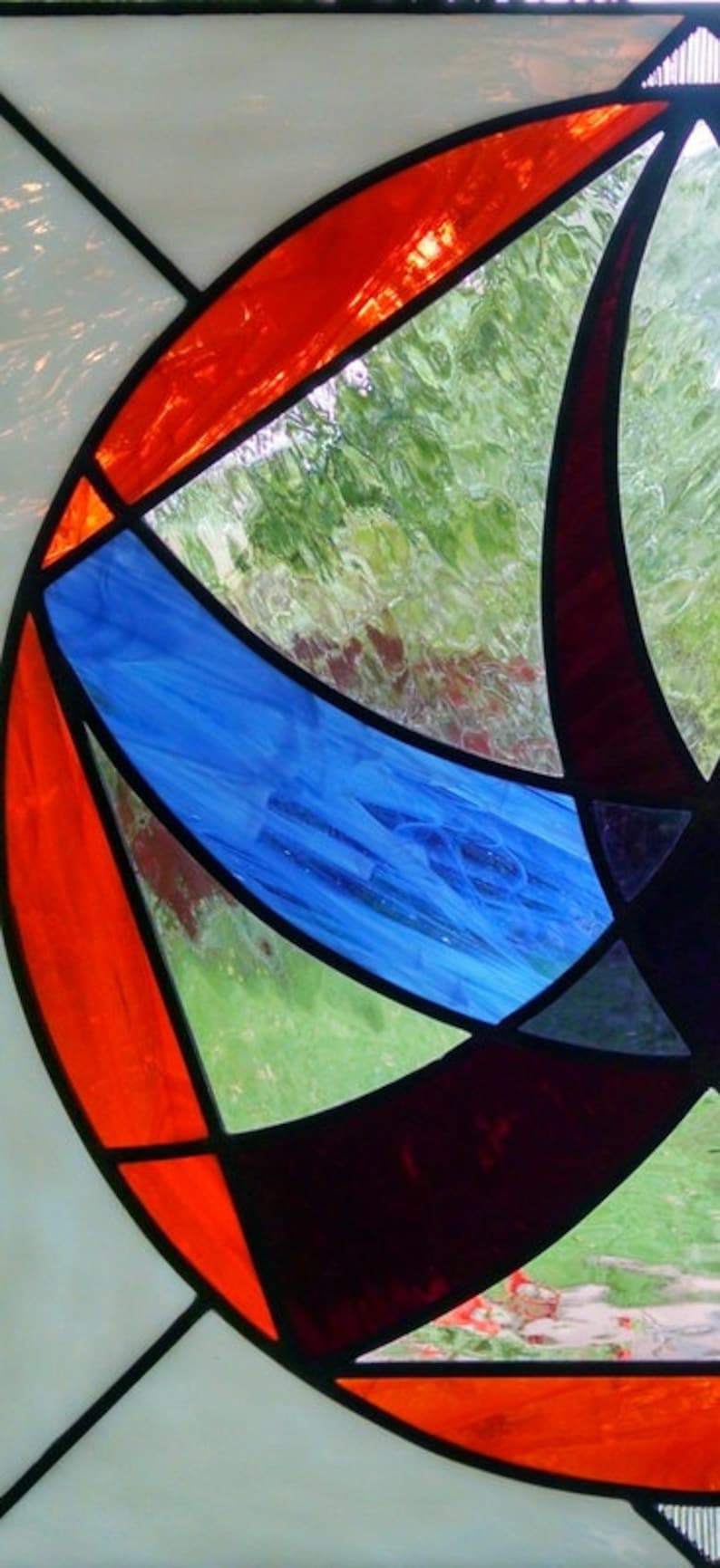 Stained Glass Panel Art Window Hanging Geometry Pentagon - Etsy