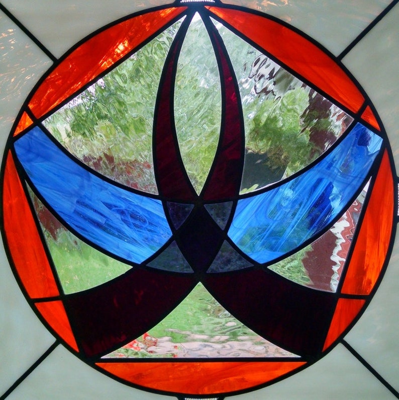 Stained Glass Panel Art Window Hanging Geometry Pentagon | Etsy