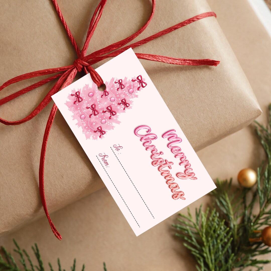 Pink Christmas Gift Tag Easy Digital Download Print - Etsy