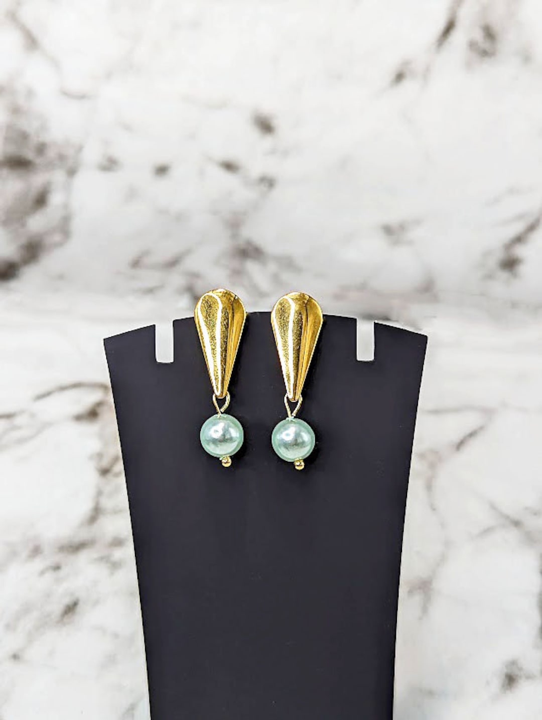 Cool Mint Green Pearl Upside Down Tear Drop Post Drop Dangle Earrings ...