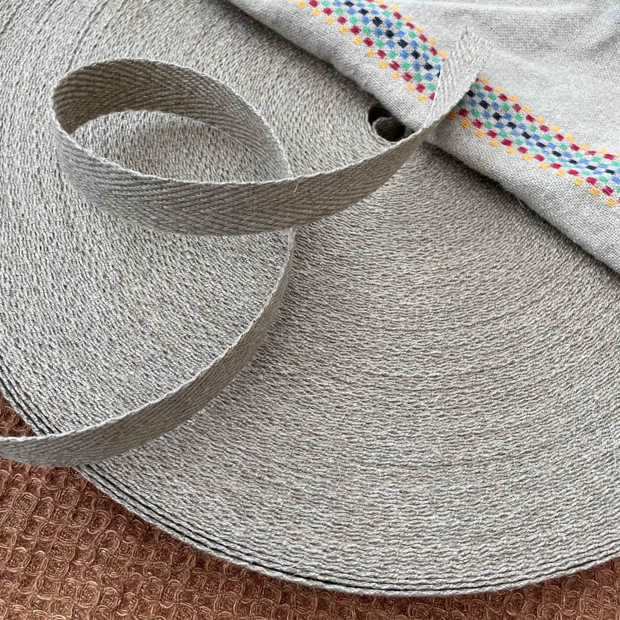 1 Inch Beige French Linen Herringbone Tape. Strong, for Bag Handles ...