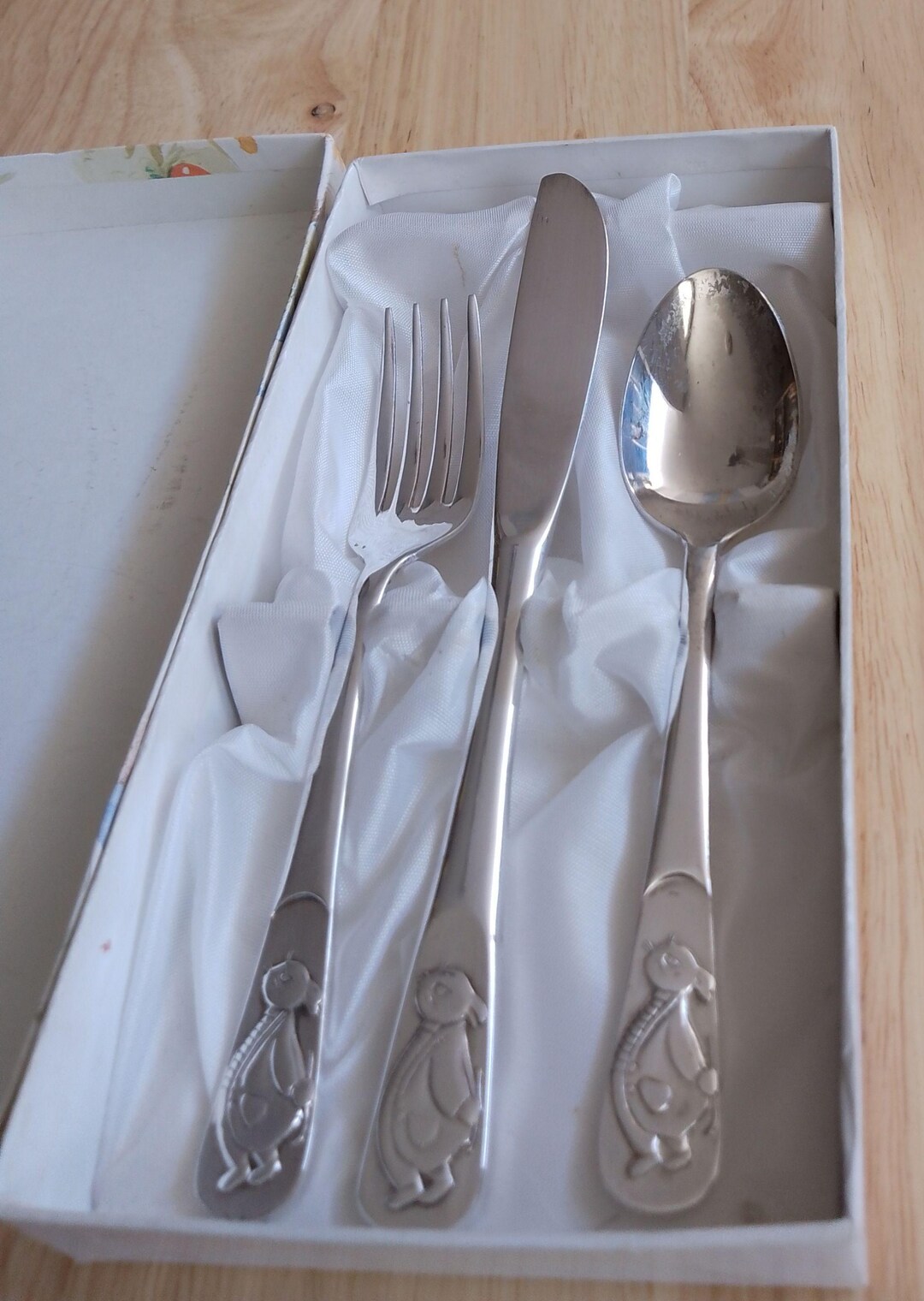 Grenadier Silver Plated Rabbit Knife, Fork and Spoon Set in Original ...