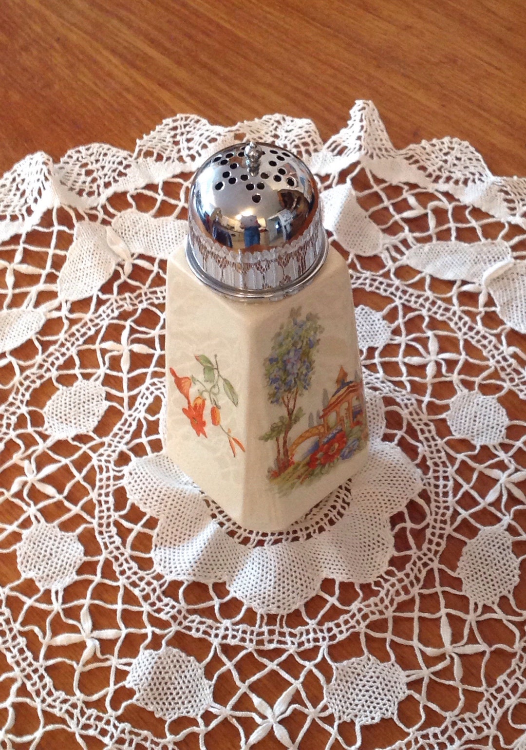 Vintage Ceramic and Chrome Sugar Sifter/ Shaker Decorated With ...