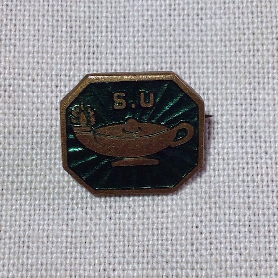 Vintage Scripture Union badge with oil lamp logo on g… - Gem