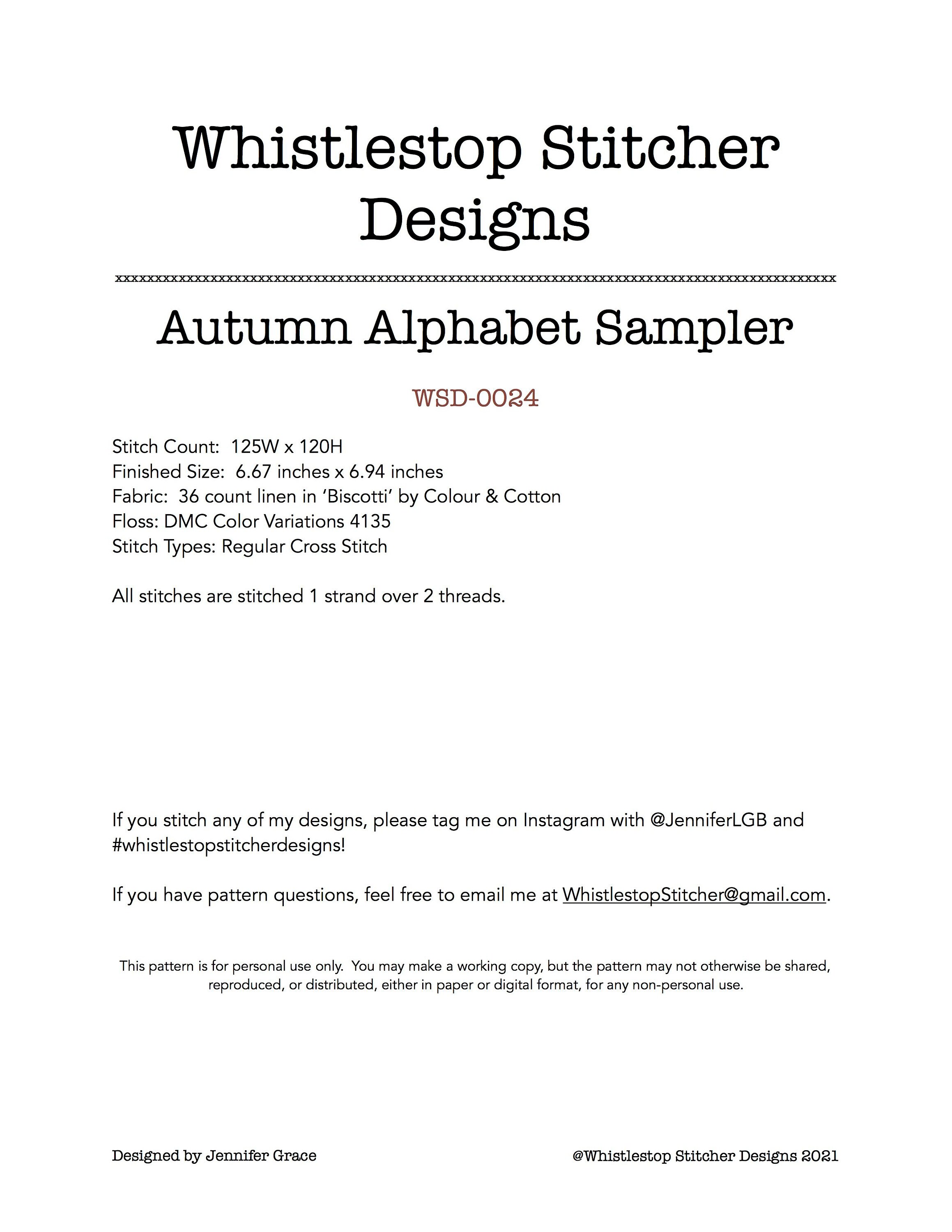 Autumn Alphabet Sampler - Downloadable PDF Cross-stitch Pattern - Etsy