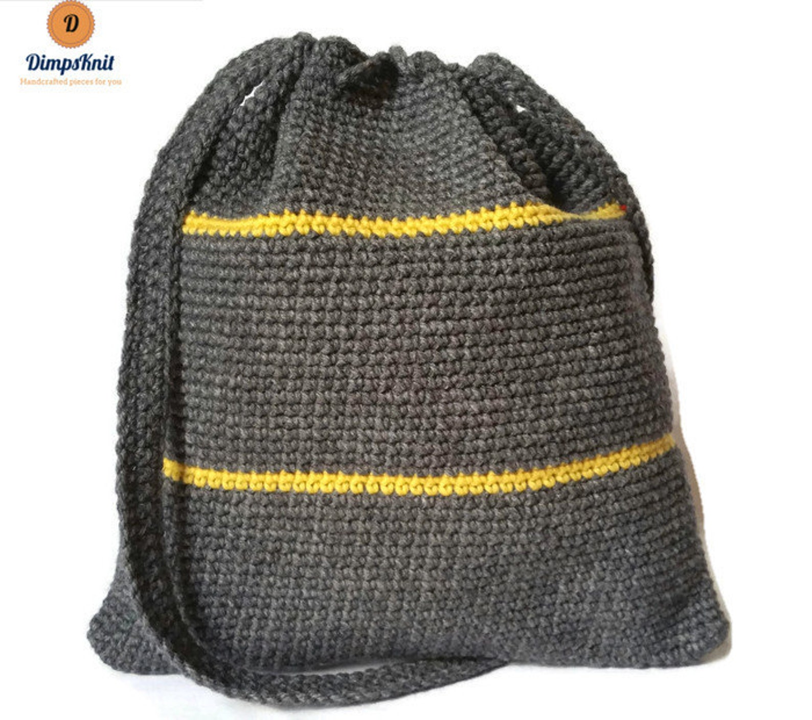 Grey Drawstring Crochet Bag - Etsy