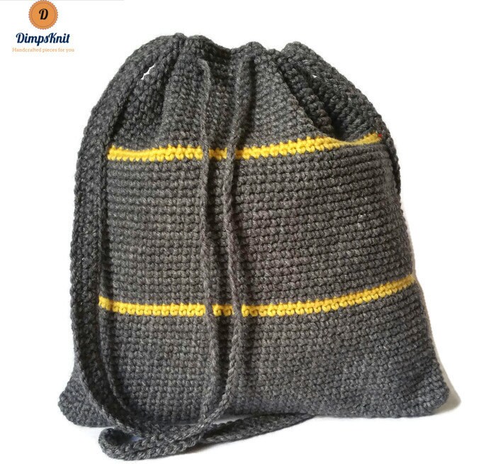 Grey Drawstring Crochet Bag - Etsy