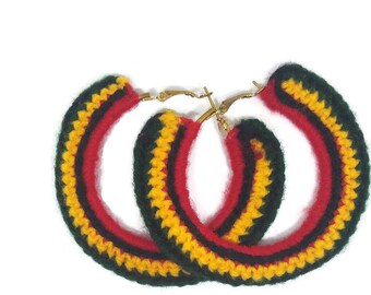 Multi-color Rasta Handmade Crochet Hoop Earrings 4 Different Color 9 ...