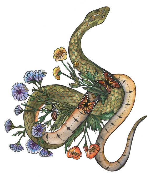 Metamorphosis Snake and Monarch Print Giclee Print | Etsy