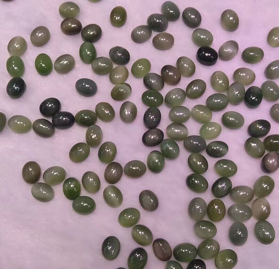 10pc Natural Green Chatoyant Nephrite Cabochons,oval Ring Cabochons ...