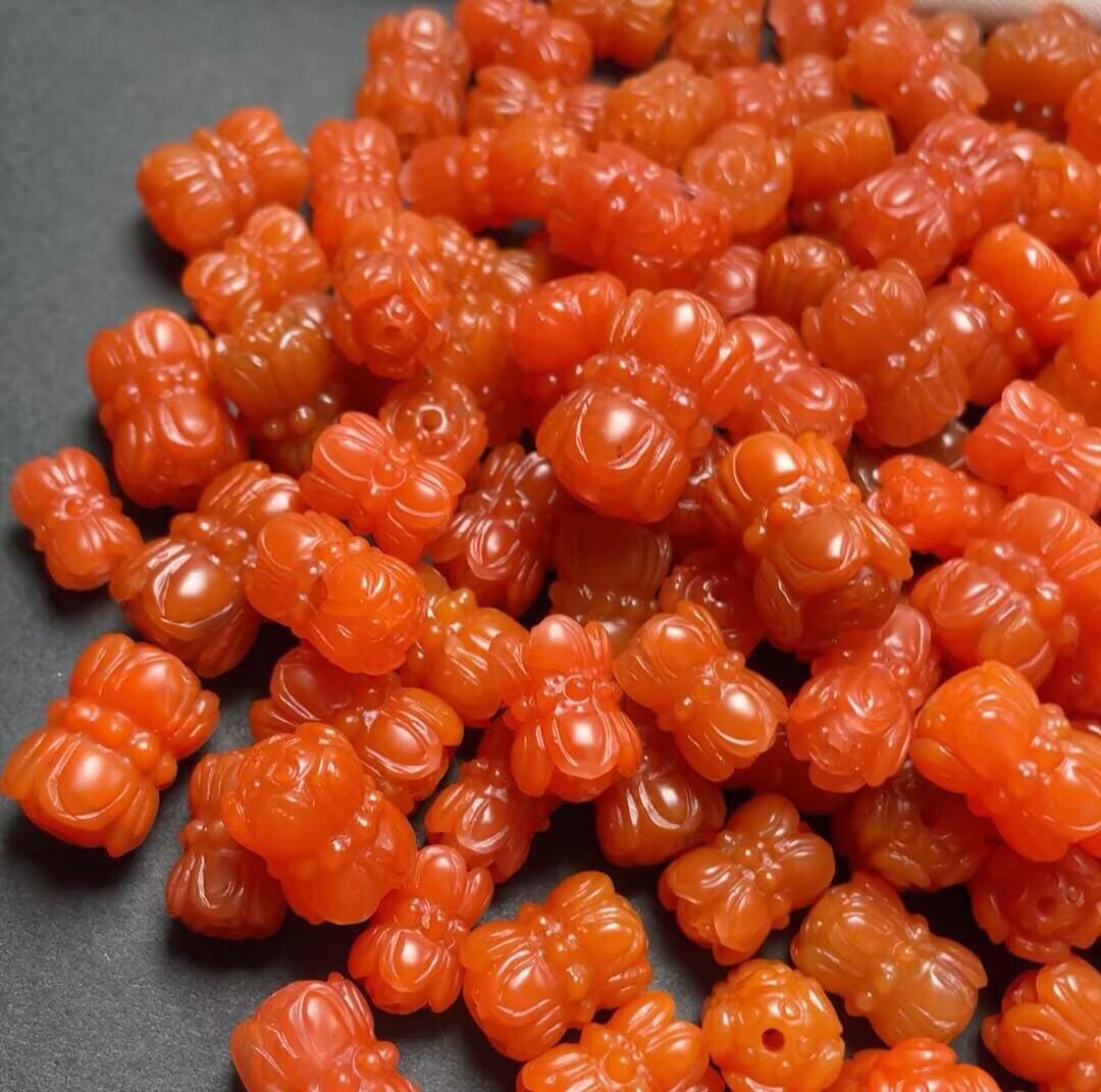 2pc Natural Nanhong Agate Lotus Beads,carved Orange Lantern Spacers (10 ...