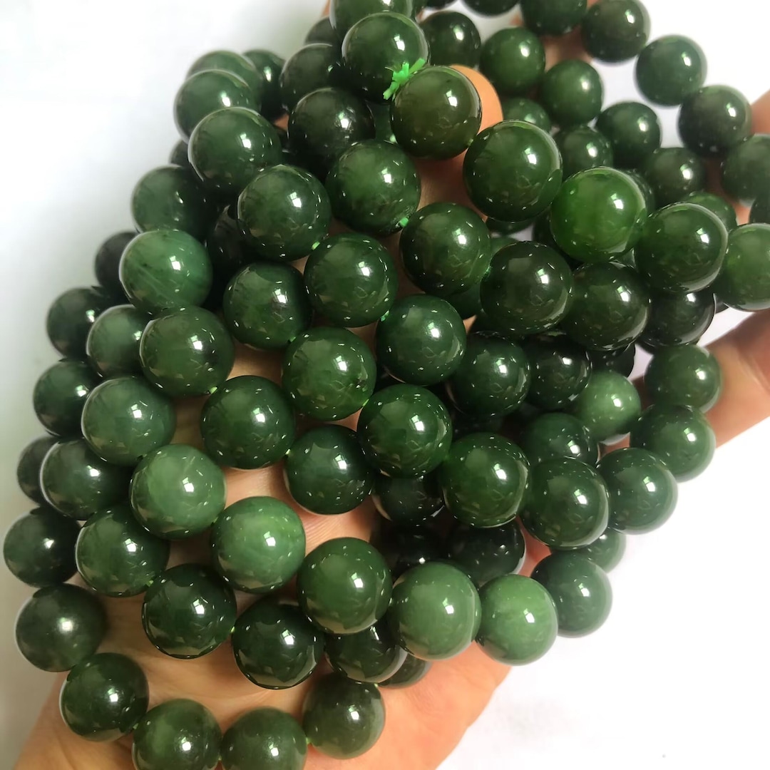 12mm Natural Green Nephrite Bead,qinghai Jade With Black Dots,7 Inch ...