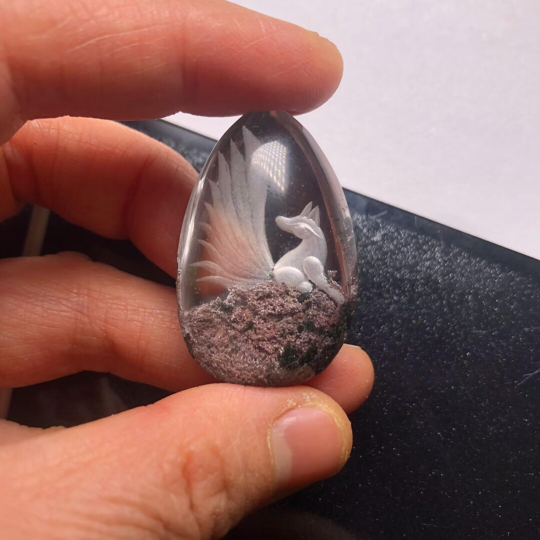 1pc Natural Untreated Intaglio Carved Fox Lodolite Charms,phantom ...