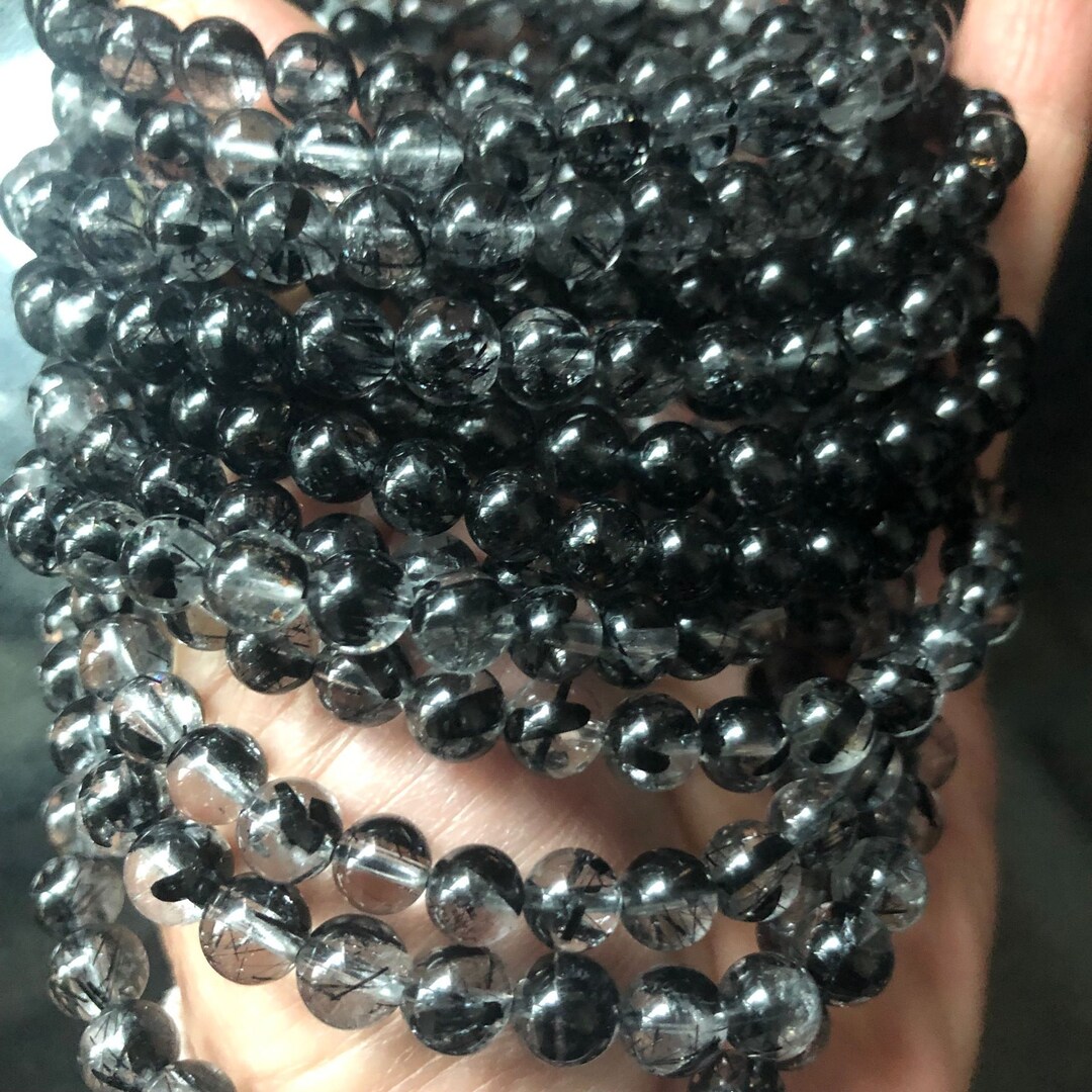 6-7mm Natural Acicular Black Rutile Quartz,black Rutile Crystal,round ...