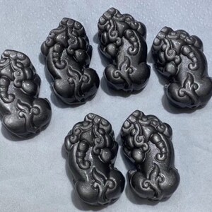 2PC Natural Silver Sheen Obsidian Pixiu CharmsFengshui Pixiu | Etsy