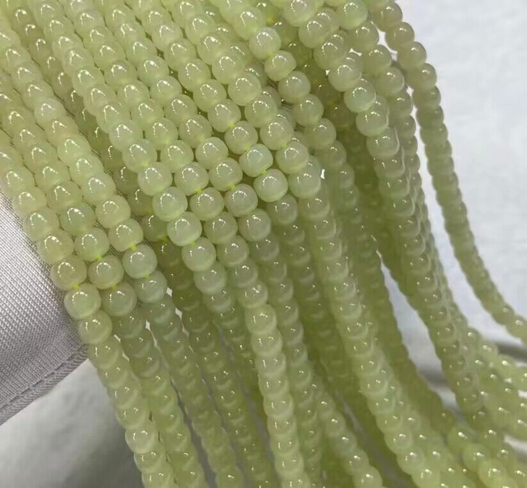 5x6mm Natural Light Yellow Nephrite Bead,rare Qinghai Nephrite Barrel ...