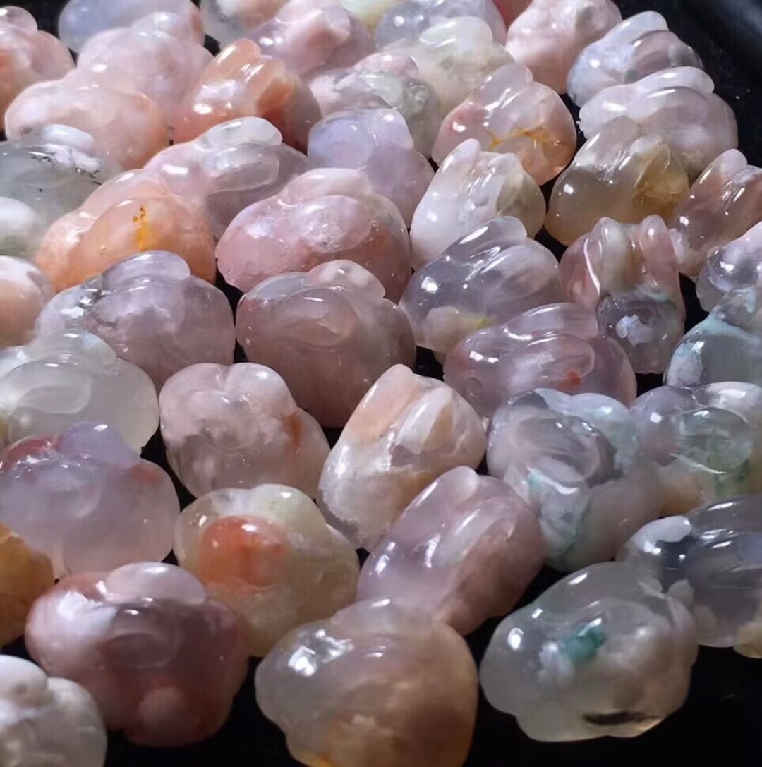 1pc Natural Untreated Flower Agate Rabbit Charms,3d Carved Bunny Charms ...