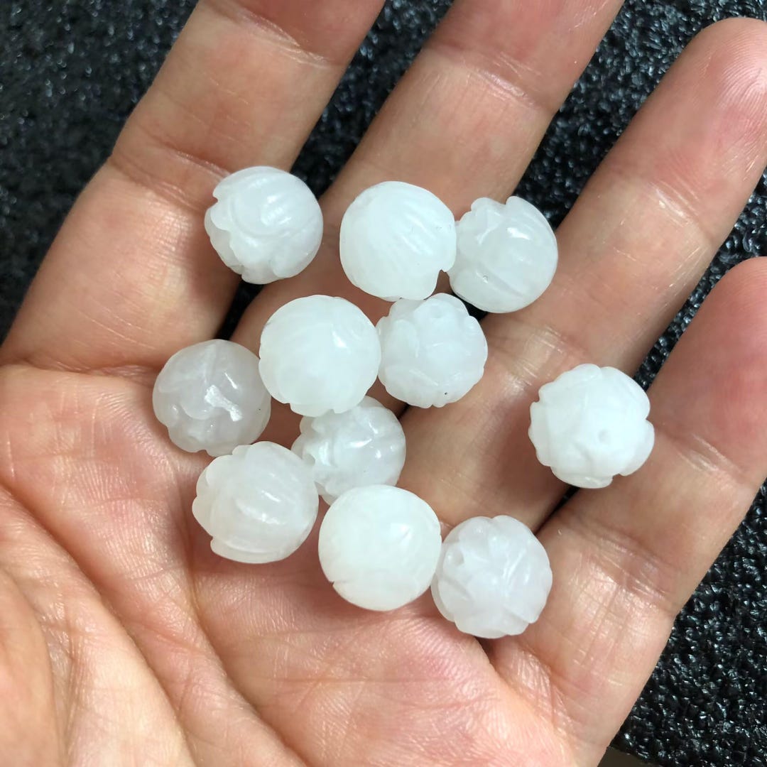 2pc Natural White Nephrite Lotus Beads,qinghai Jade Lantern Spacer ...