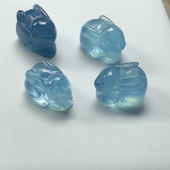 1pc Natural Blue Aquamarine Rabbit Charms3d Carved Bunny - Etsy