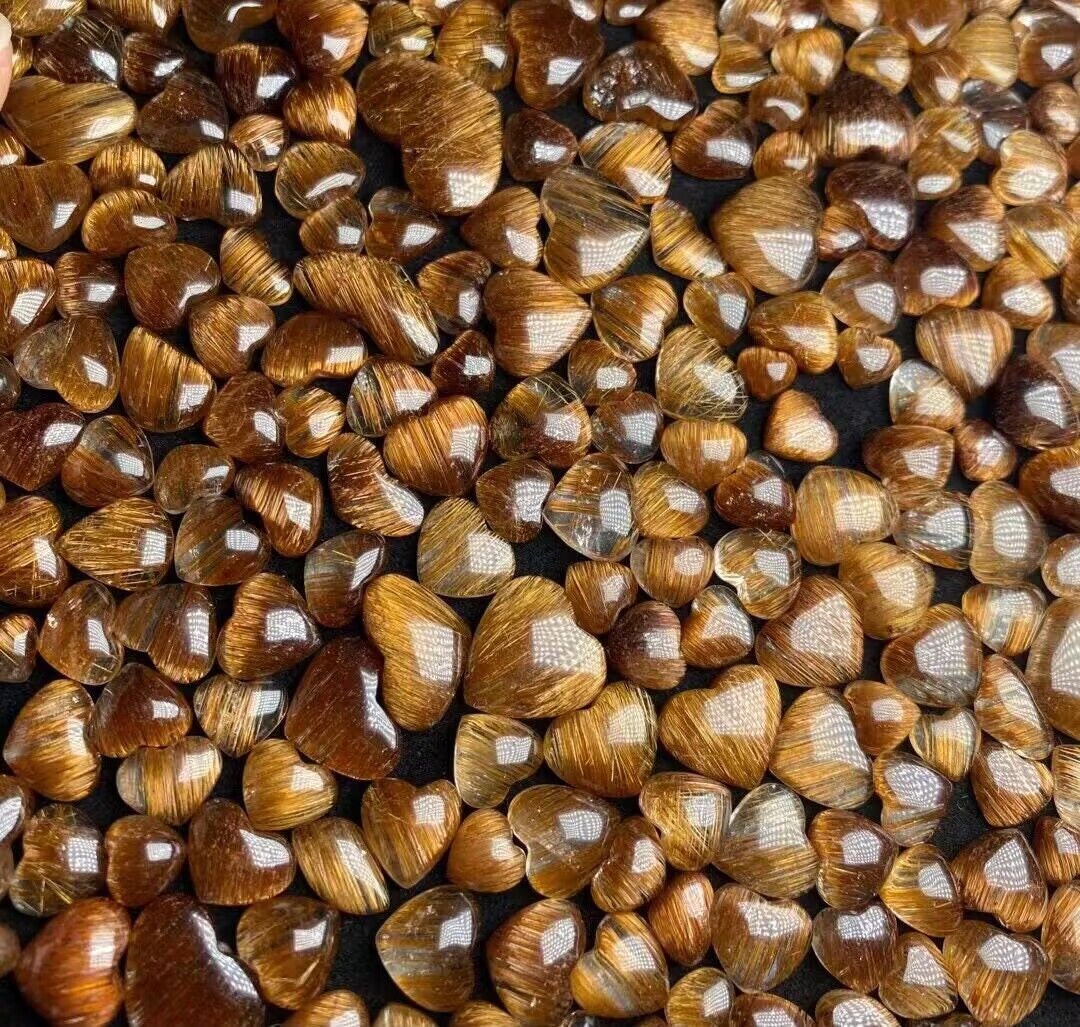 10pc Natural Untreated Rutile Quartz Heart Cabochons,flat Back Bronze ...