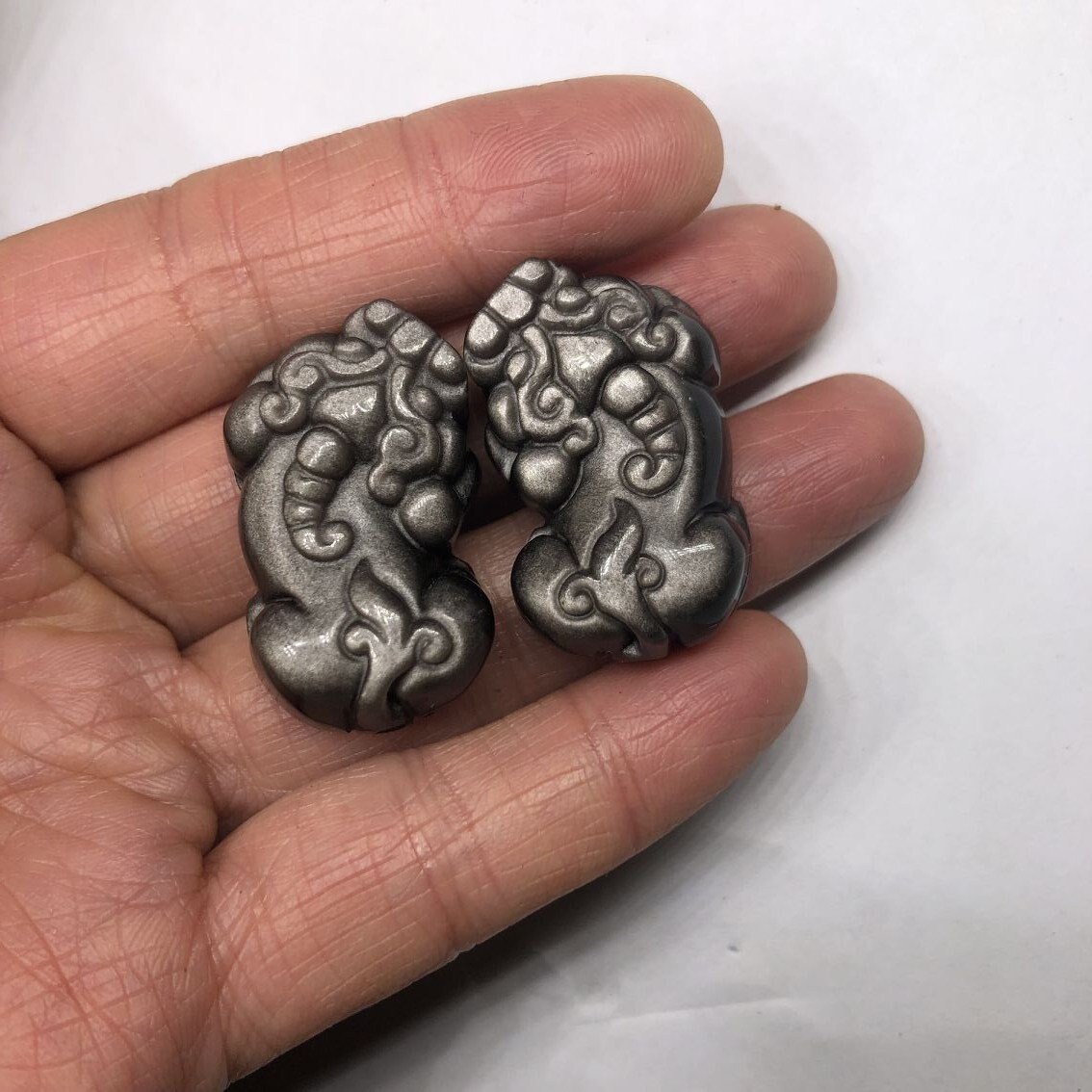 2PC Natural Silver Sheen Obsidian Pixiu Charmsfengshui Pixiu | Etsy