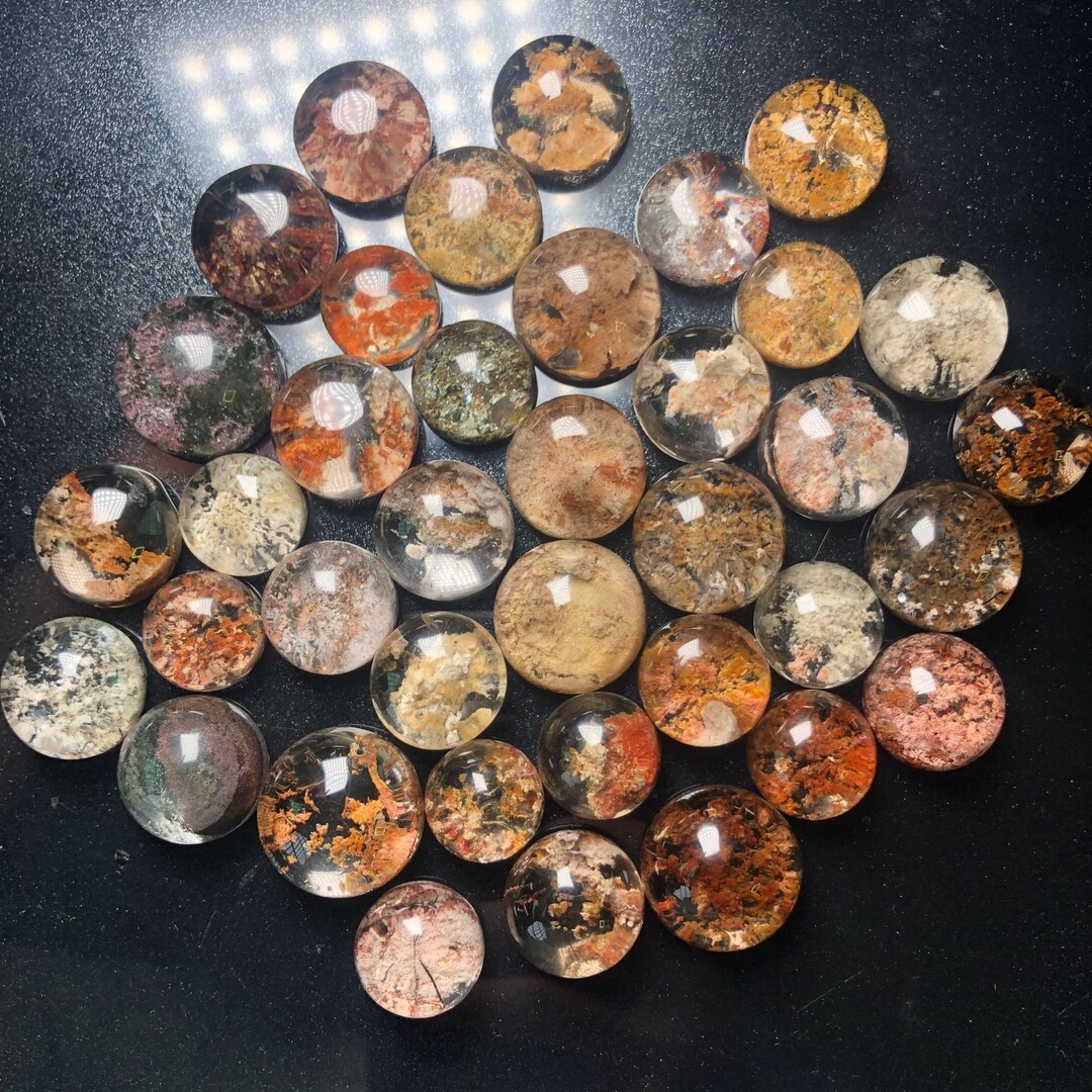 2pc Natural Untreated Phantom Quartz Cabochons,garden Quartz Cabs ...