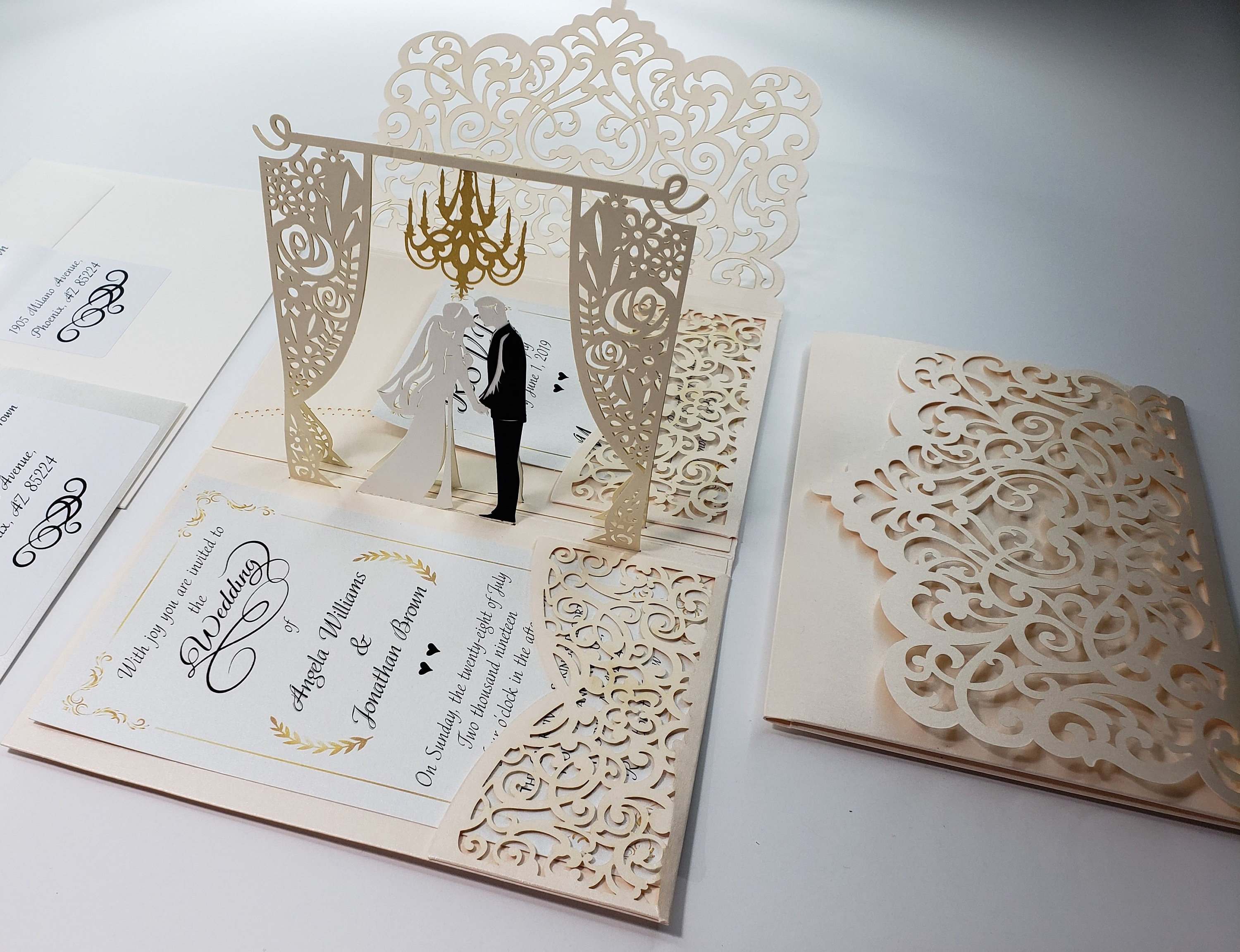 Pop up Wedding Invitations Sample Elegant Vintage - Etsy UK