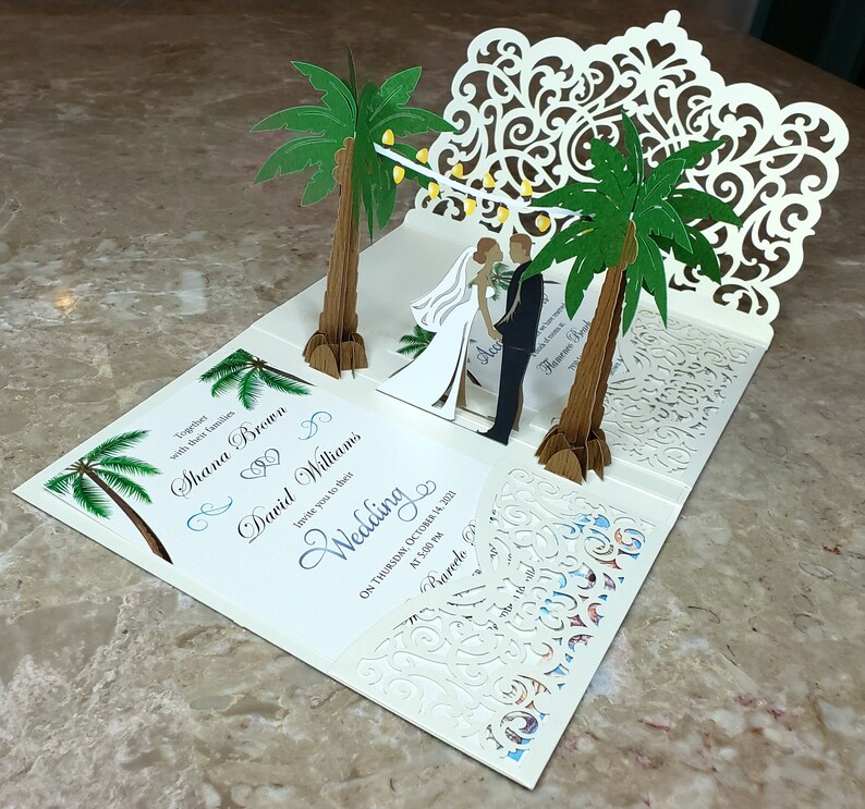 Pop up Beach Wedding Invitations Sample Palms Design - Etsy
